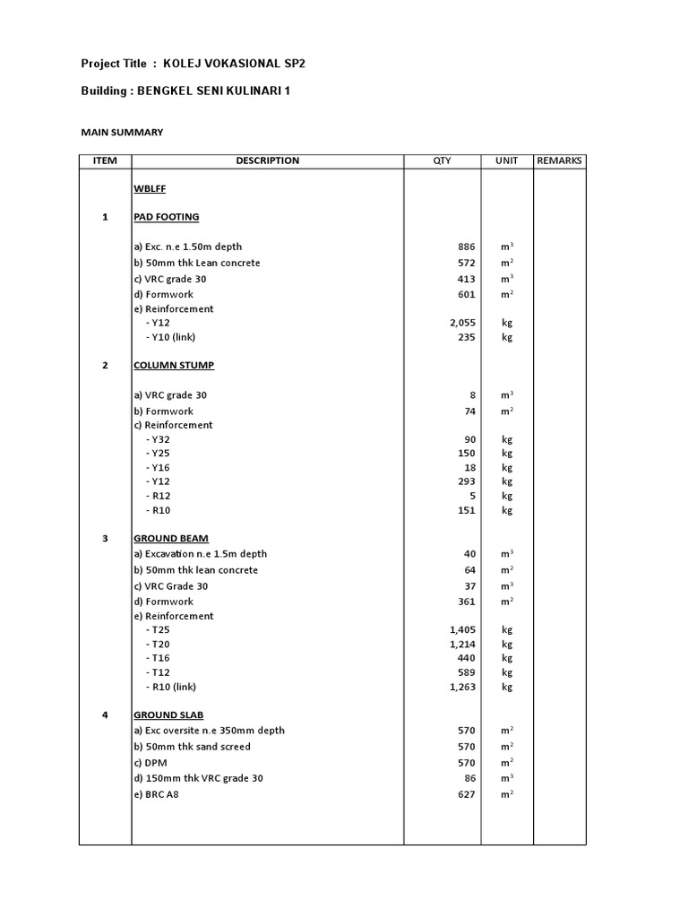 Contoh Taking Off Menguna Excel | PDF | Building Engineering | Concrete