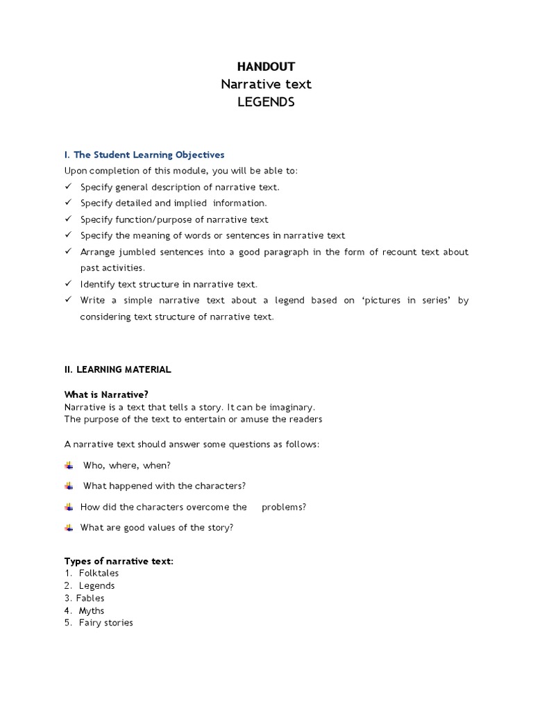 Handout Narrative Text | PDF | Legends | Narrative