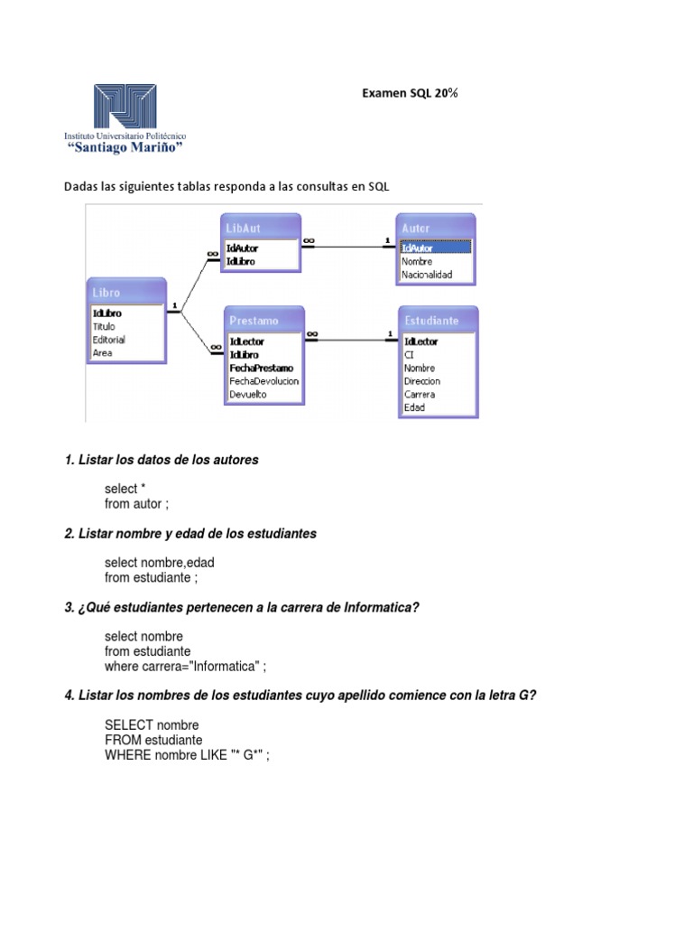 Examen SQL | PDF | SQL | Informática y tecnología de la información