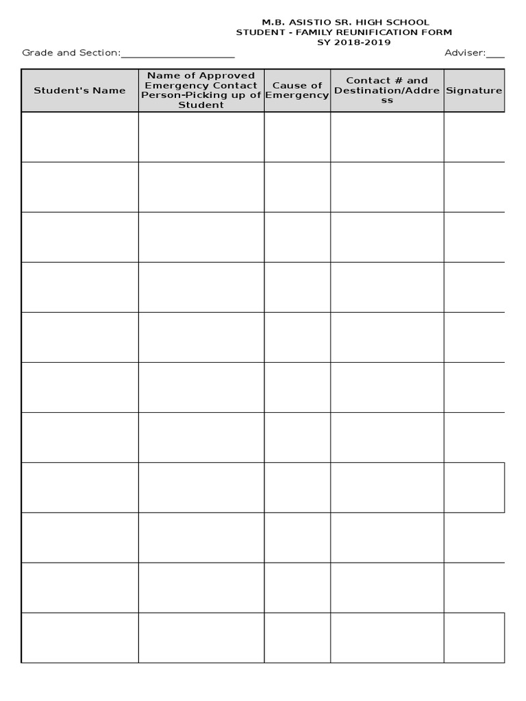 Family Reunification Form | PDF