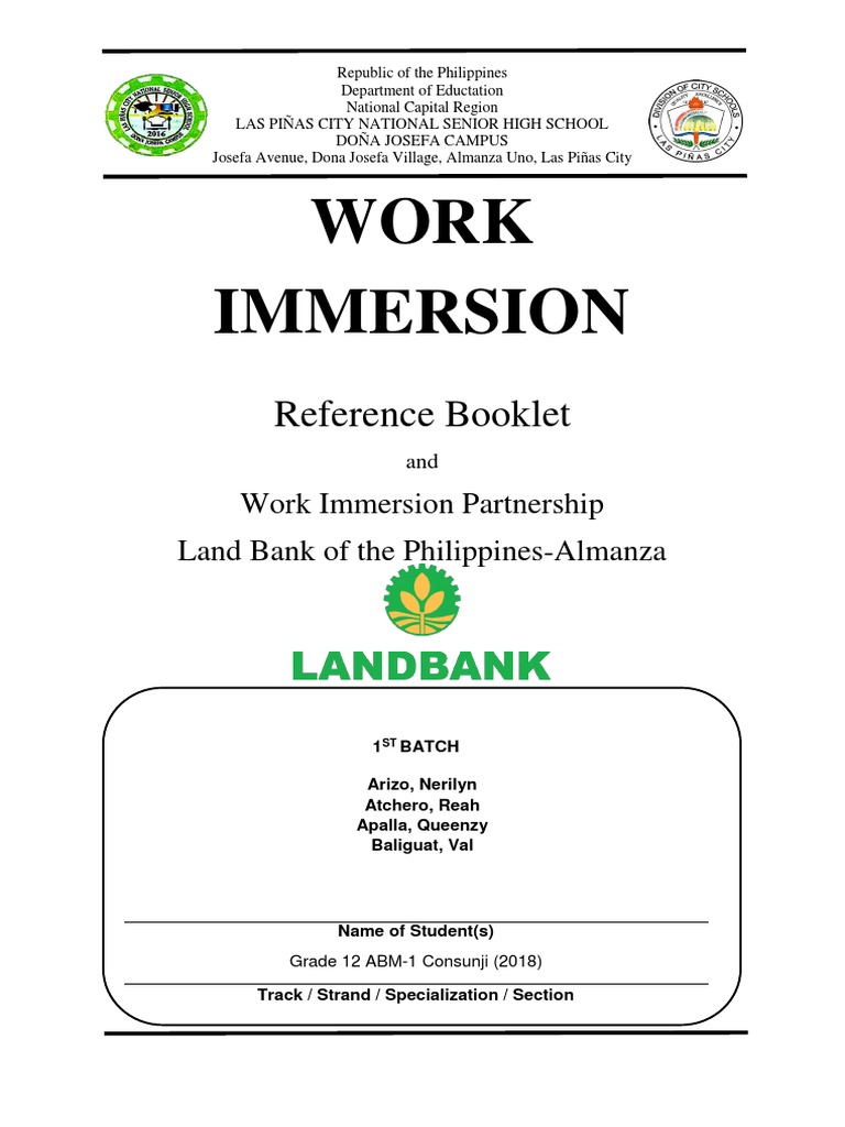 Work Immersion Cover Page ABM STRAND | PDF