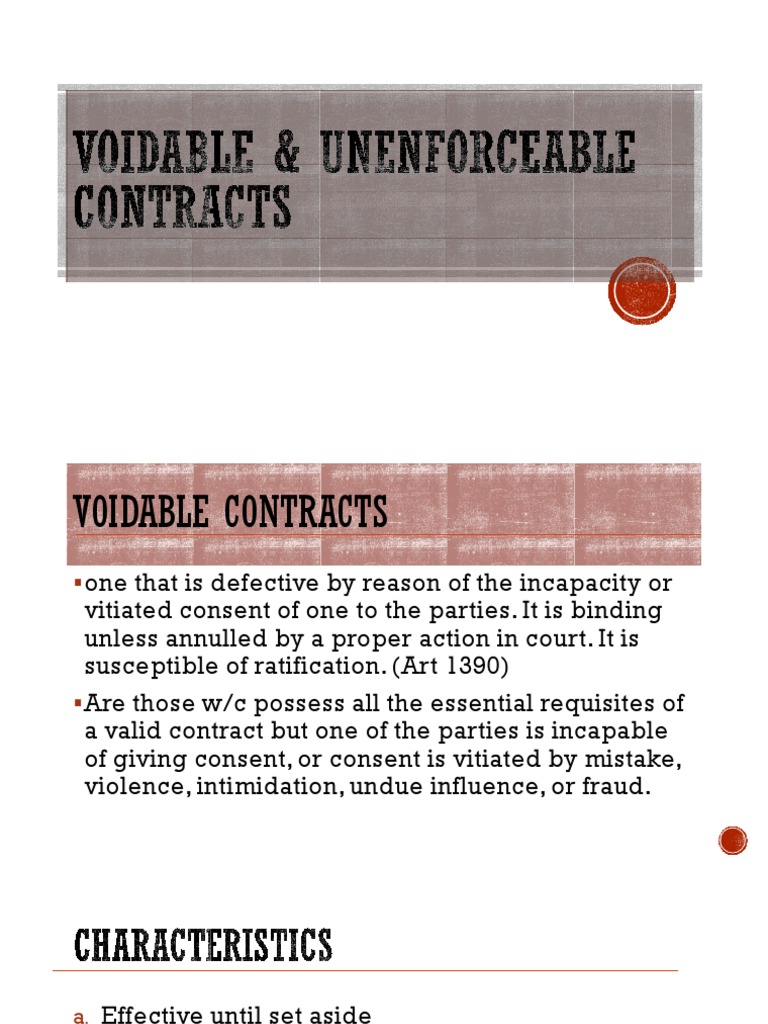 VOIDABLE Unenforceable Contracts | Annulment | Common Law