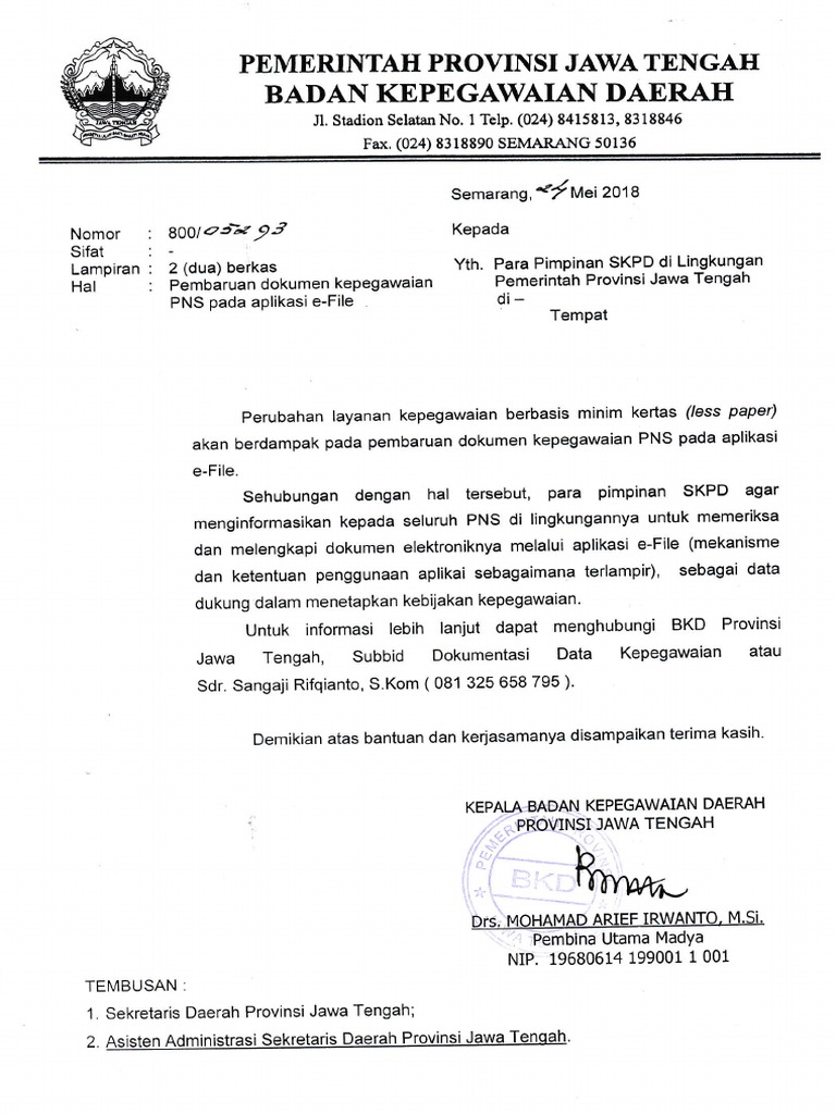 Surat BKD Pembaruan Data Digital File Kepegawaian PDF | PDF