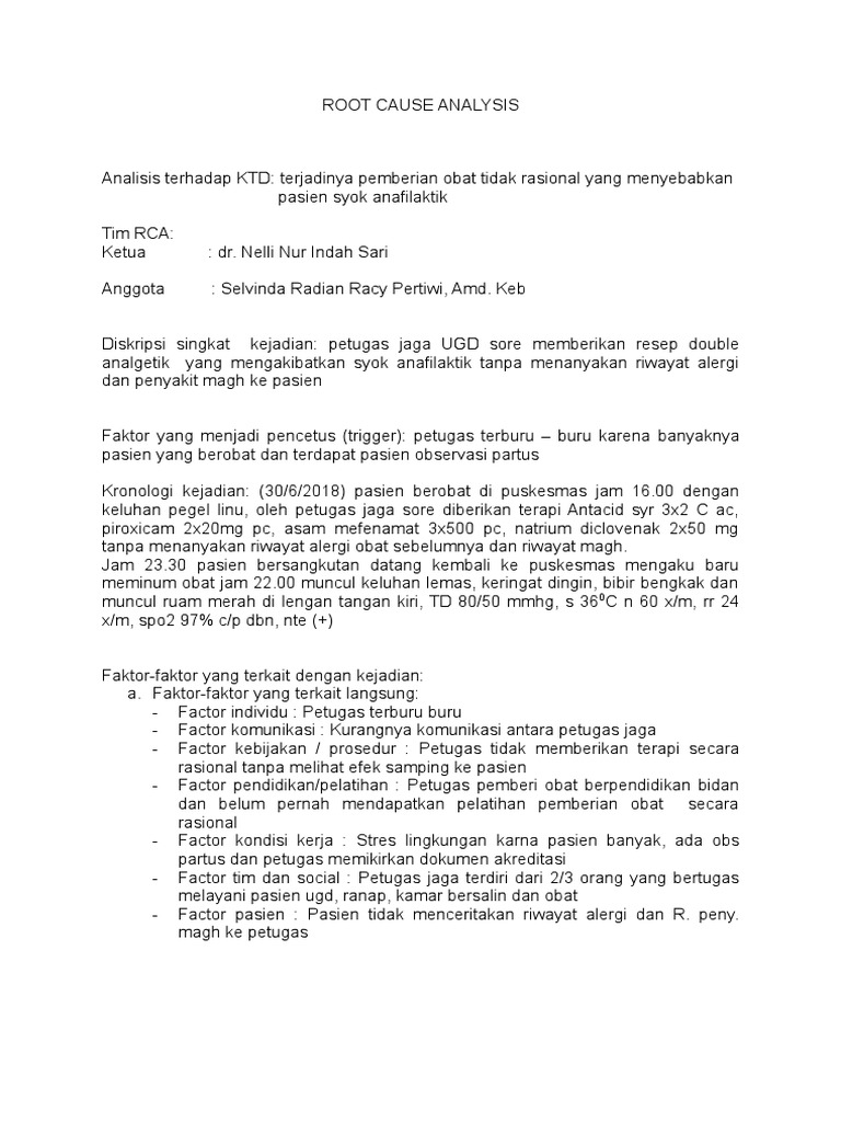 ROOT CAUSE ANALYSIS Pembeian Terapi Tidak Rasional | PDF