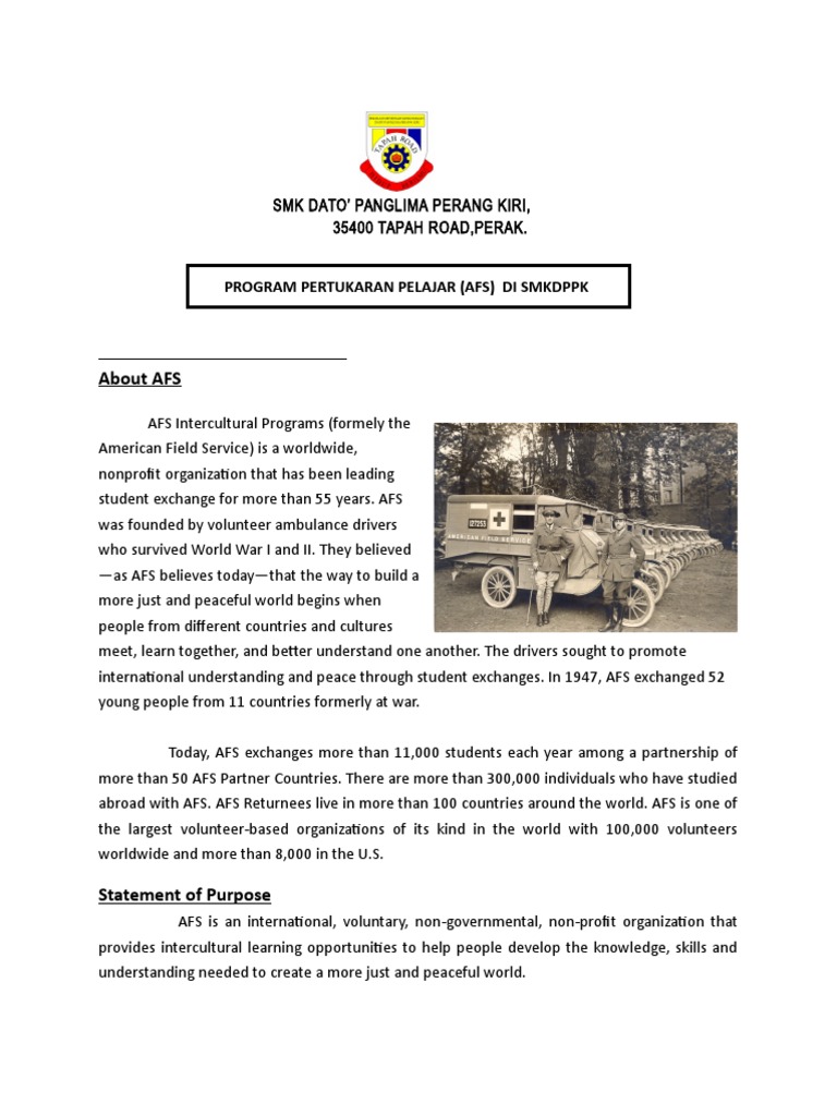 About AFS: Program Pertukaran Pelajar (Afs) Di SMKDPPK | PDF ...