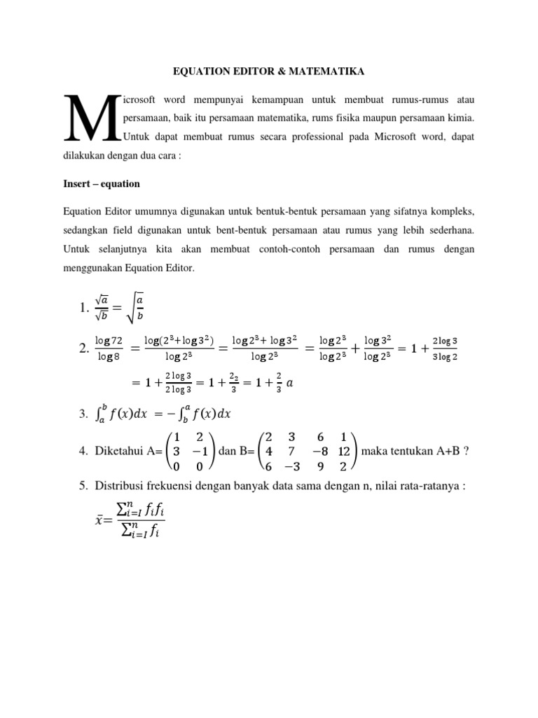 Panduan Penggunaan Equation Editor Word | PDF | Metode & Bahan Ajar