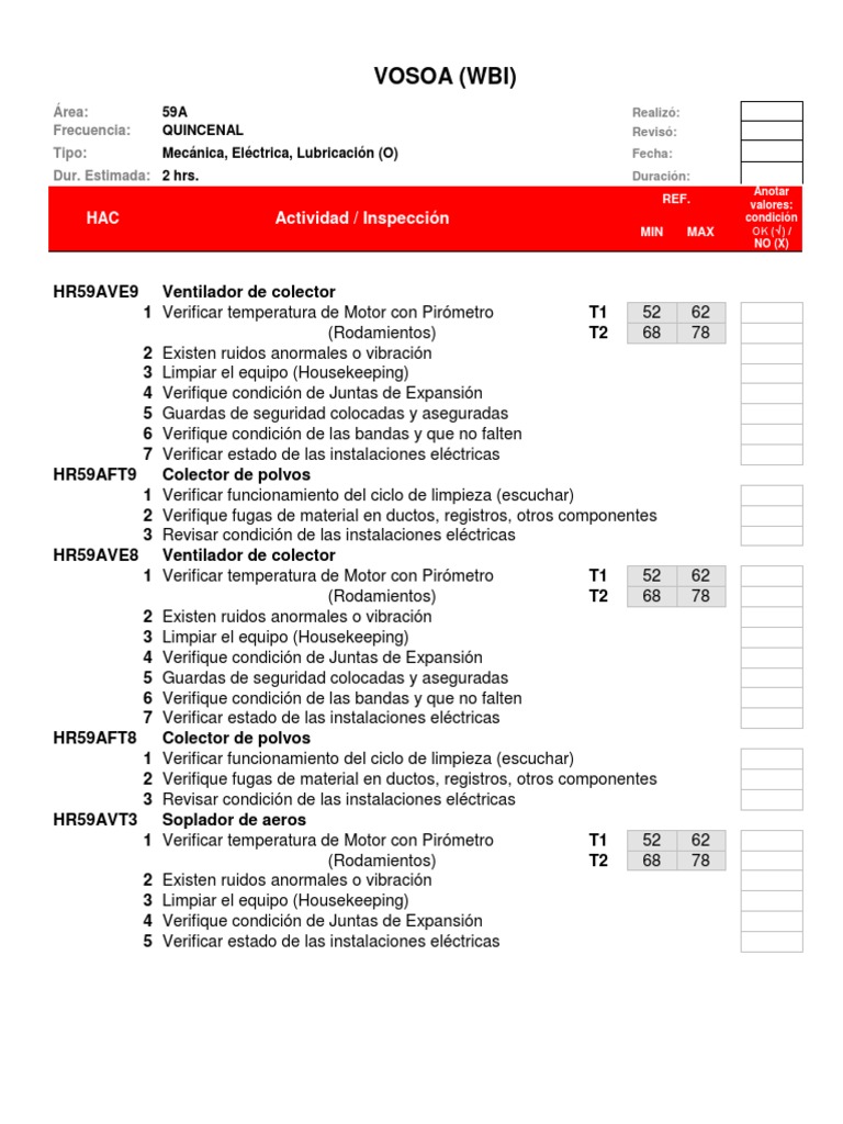 Inspección De Rutina Quincenal Pdf Física Aplicada E