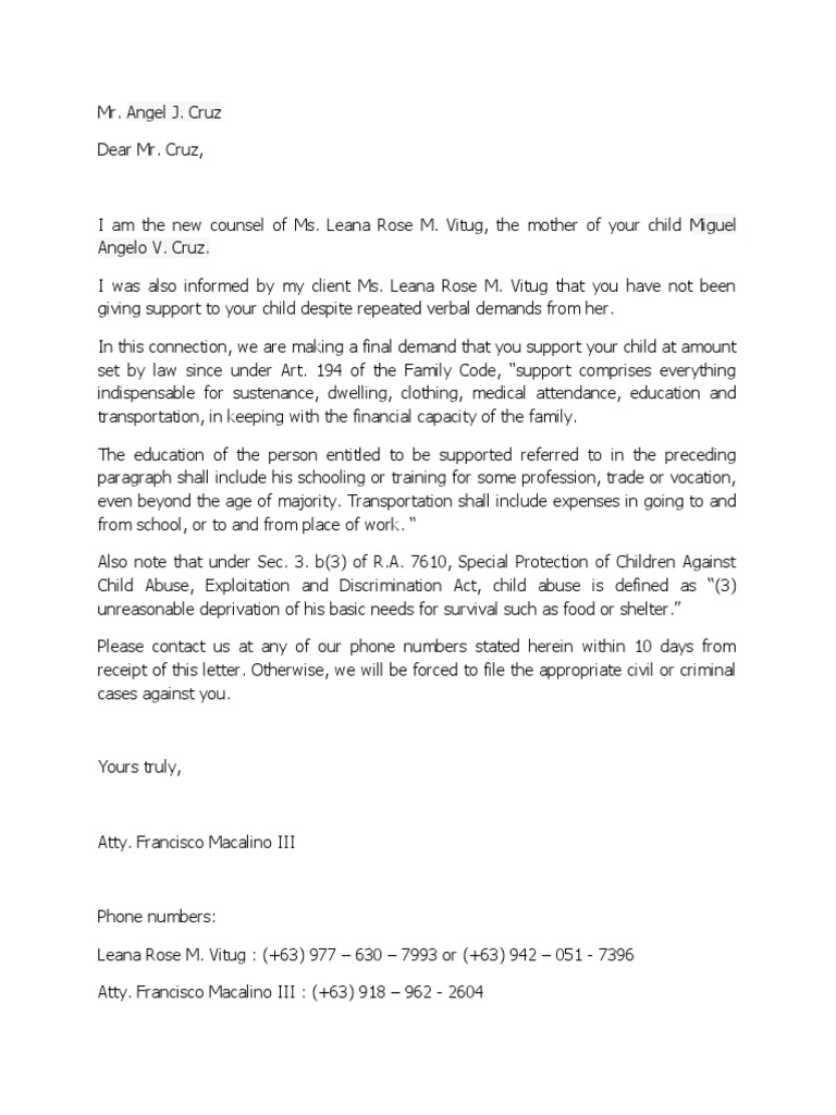 Final Demand for Child Support | PDF | Common Law | Human Rights