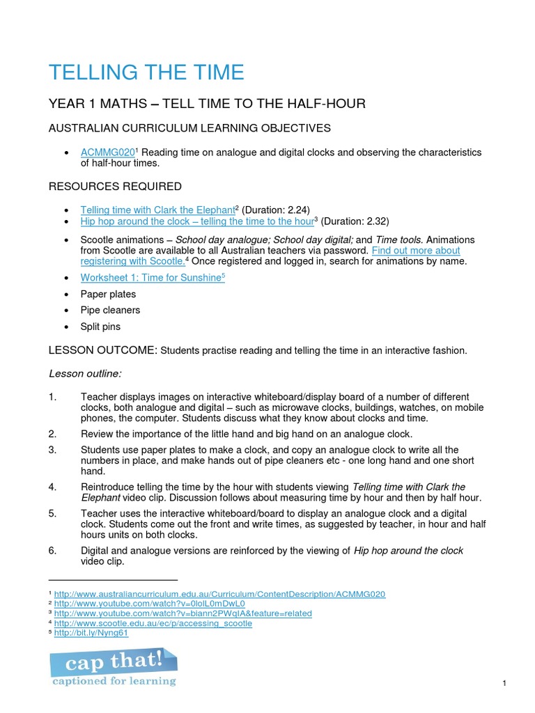 Telling The Time Lesson Plan | PDF | Clock | Teachers