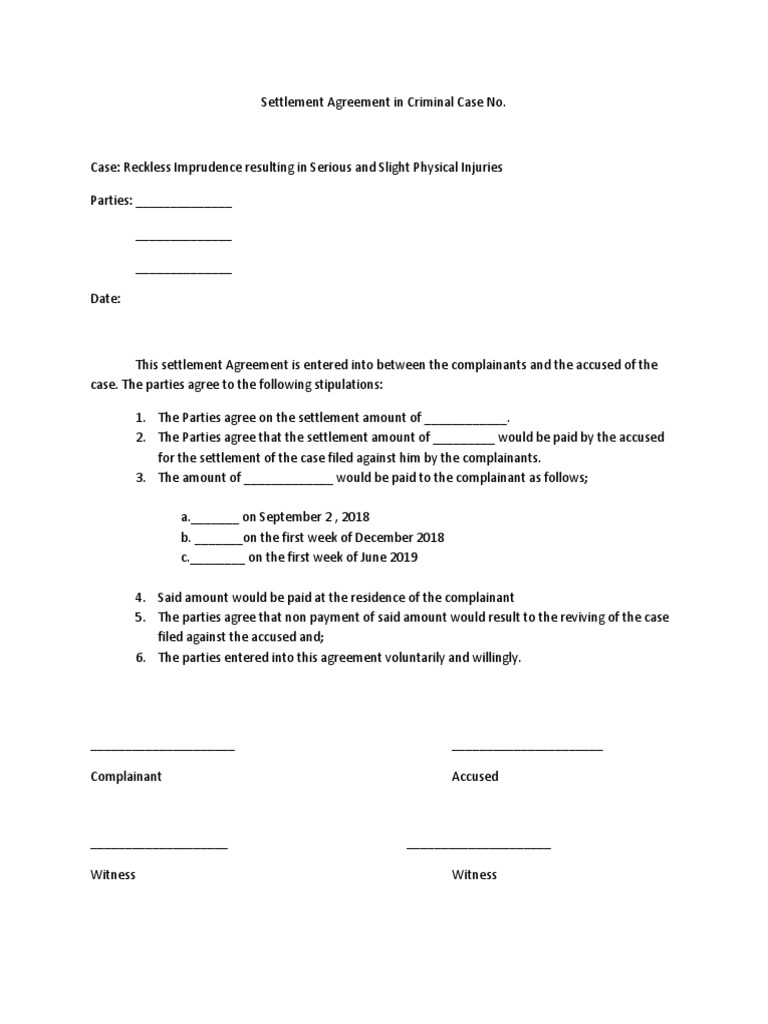 Criminal Case Settlement Agreement | PDF