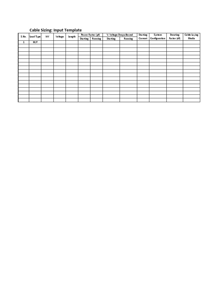 Cable Sizing: Input Template | PDF | Alternating Current | Electrical Conductor