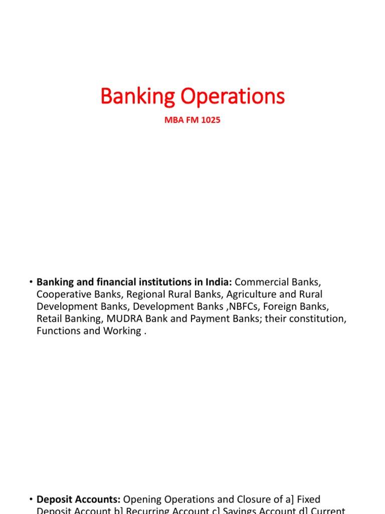 Overview of Banking Operations | PDF | Overdraft | Banks
