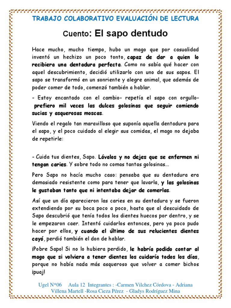 Cuento El Sapo Dentudo Pdf Ocio