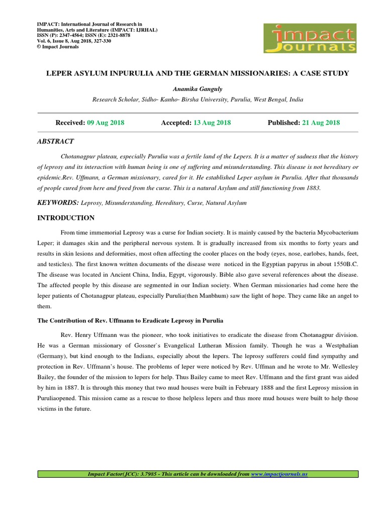 Format. Hum-Leper Asylum InPurulia and The German Missionaries | PDF ...