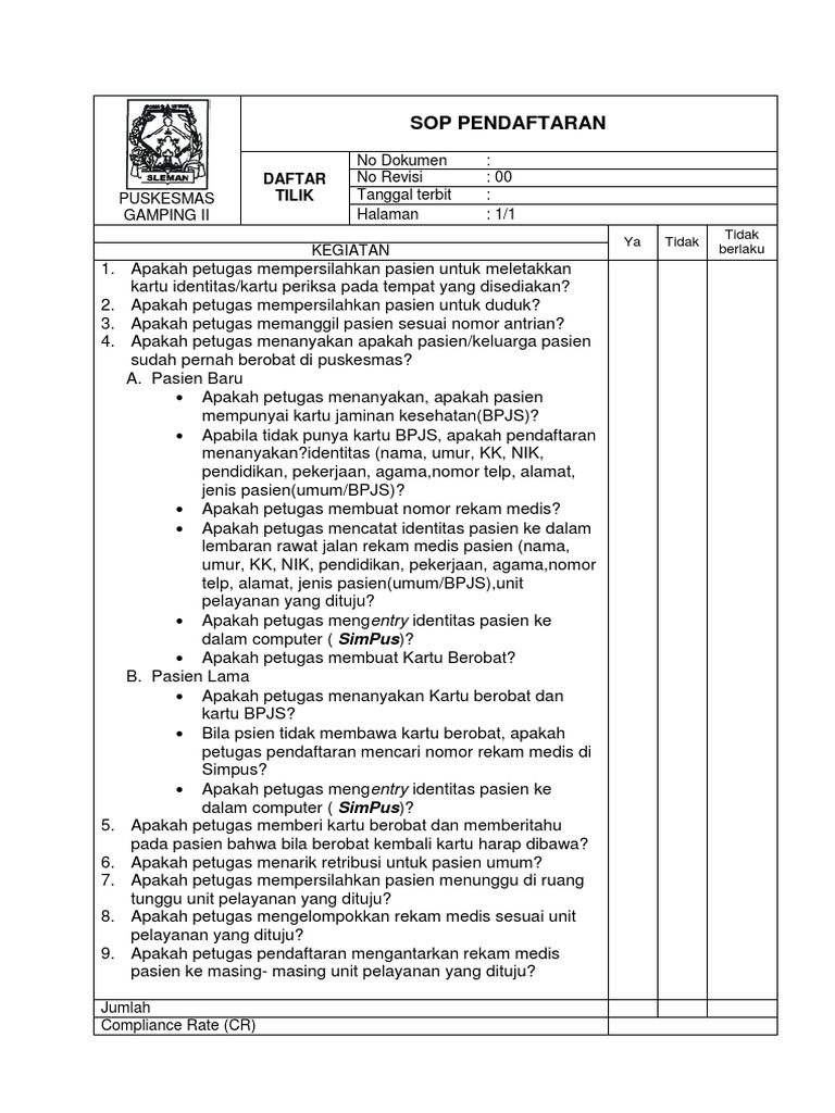 Daftar Tilik Pendaftaran | PDF