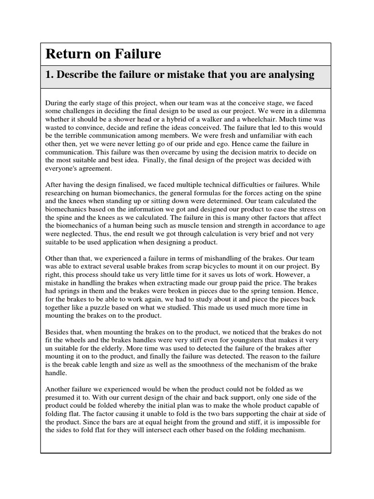 Return On Failure: 1. Describe The Failure or Mistake That You Are ...