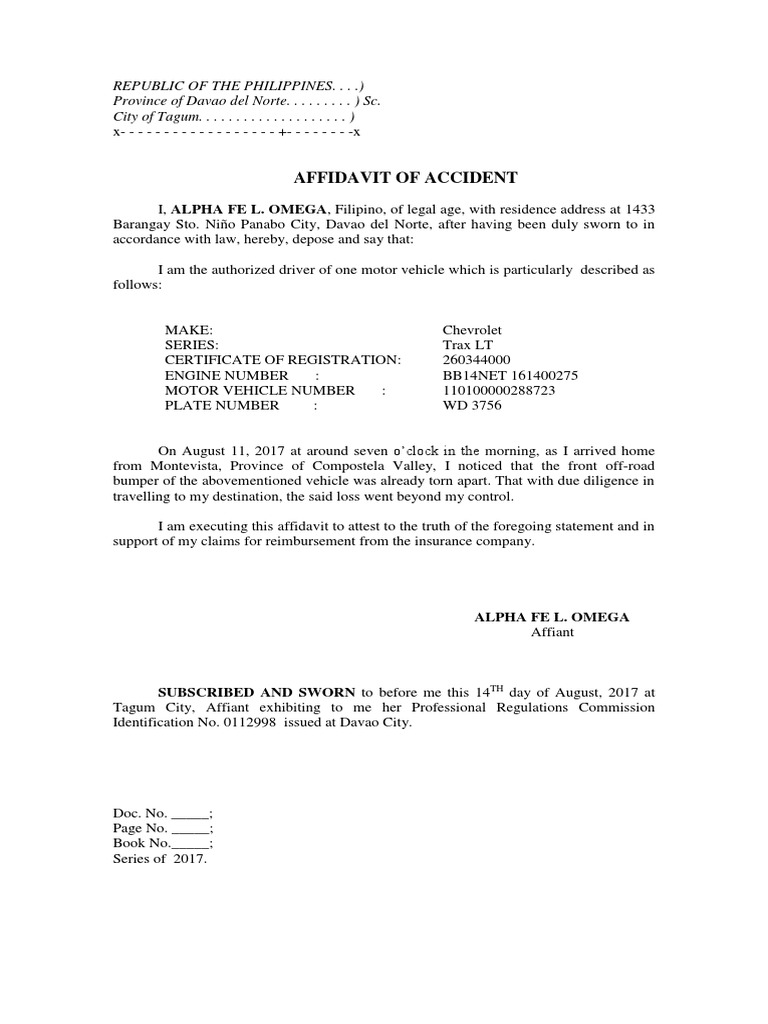Affidavit of Accident 2 | PDF