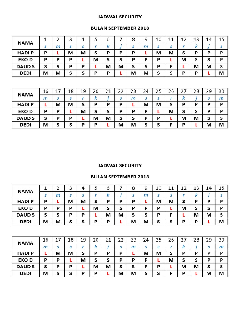 Jadwal Security | PDF