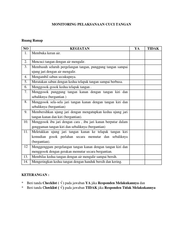 Form Bukti Ceklis Cuci Tangan | PDF