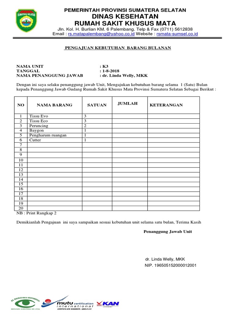 Form Pengajuan Bulanan Gudang Revisi | PDF