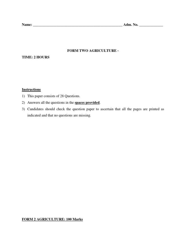 Agriculture Form 2 | PDF | Ruminant | Fertilizer