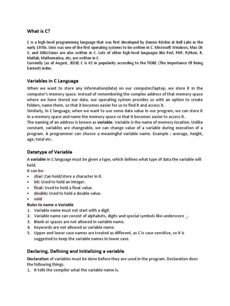 What Is C?: Rules To Name A Variable | Download Free PDF | Data Type ...