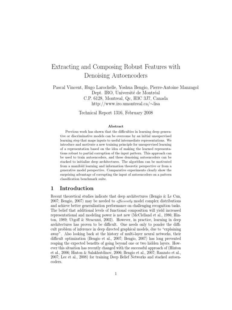Denoising Autoencoders tr1316 | PDF | Artificial Neural Network | Machine Learning