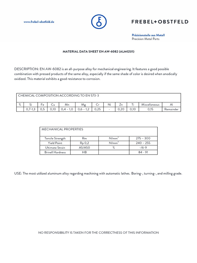 Material Data Sheet en Aw 6082 Almgsi1 | PDF