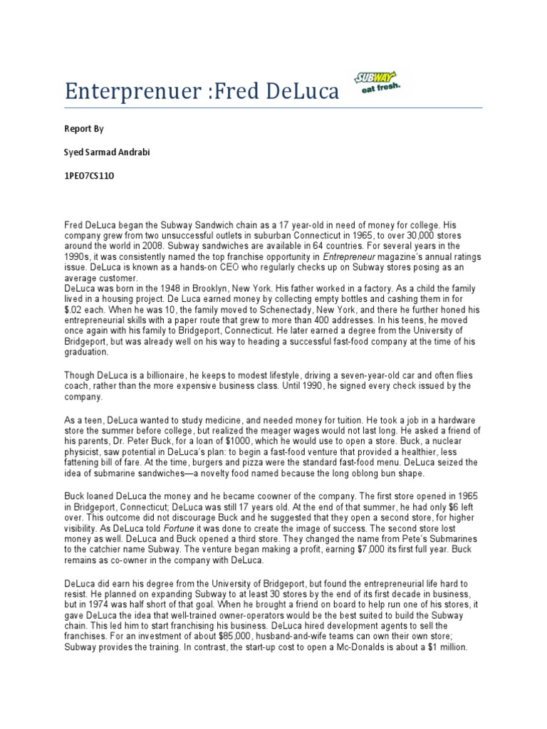 Fred DeLuca | PDF | Economies