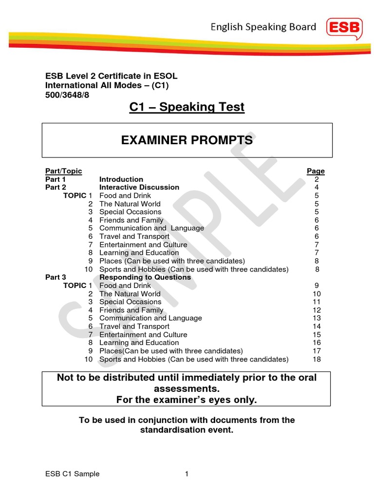 ESB Level 2 Certificate in ESOL International All Modes – (C1) C1 ...