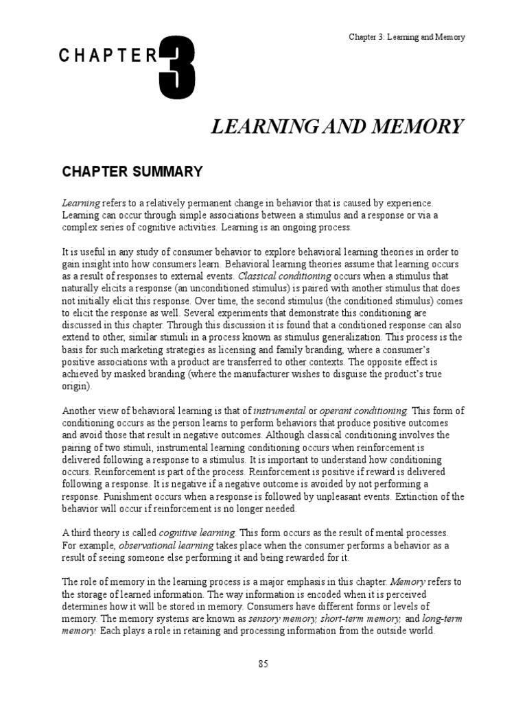CHAPT 3 Learning and Memory | PDF | Classical Conditioning | Reinforcement
