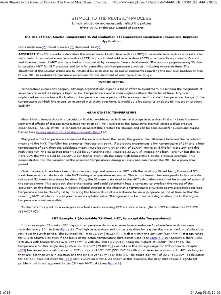 The Use of Mean Kinetic Temperature To Aid Evaluation of Temperature ...