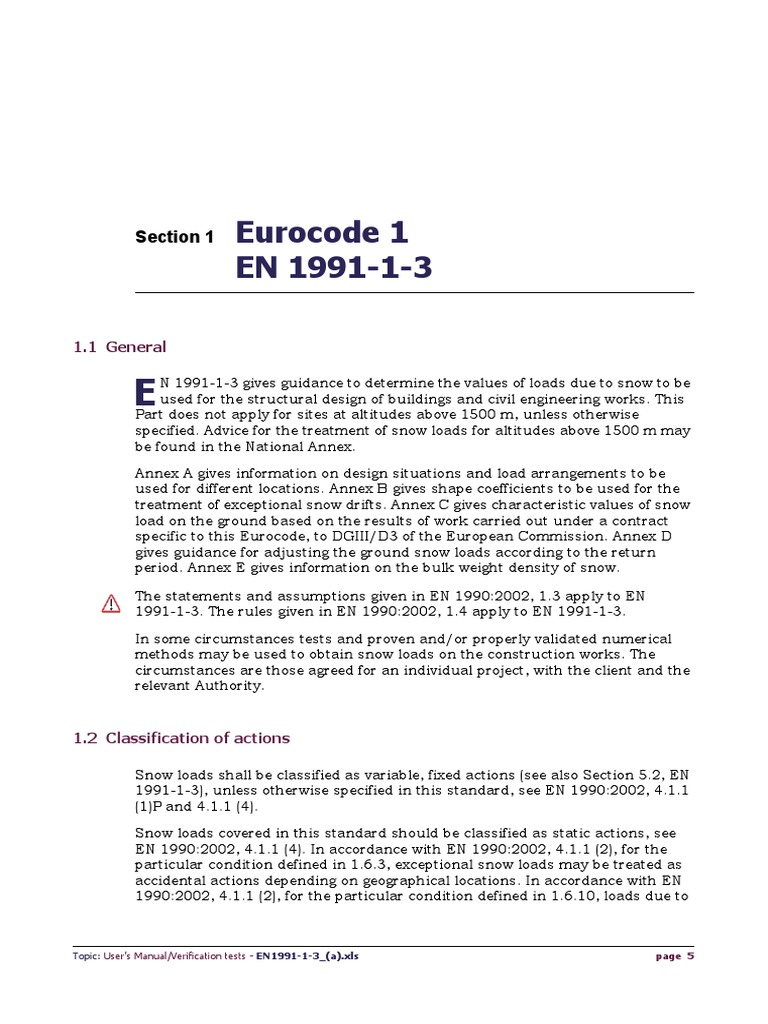 Eurocode 1 EN 1991-1-3: Section 1 | PDF