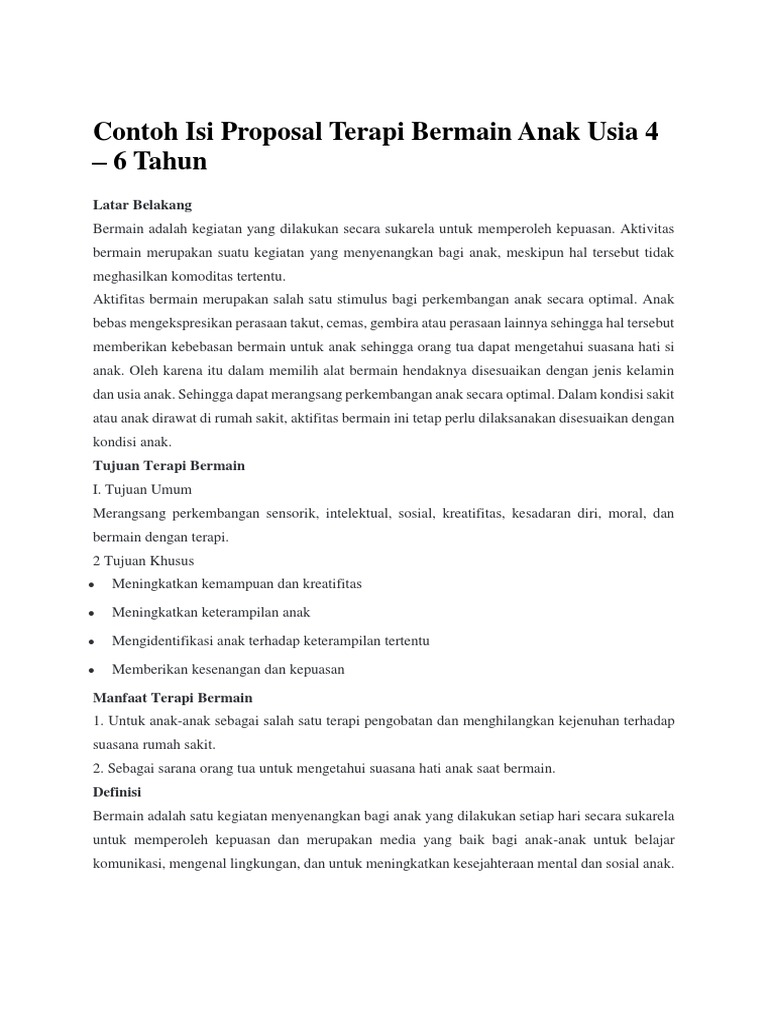 Contoh Isi Proposal Terapi Bermain Anak Usia 4 | PDF