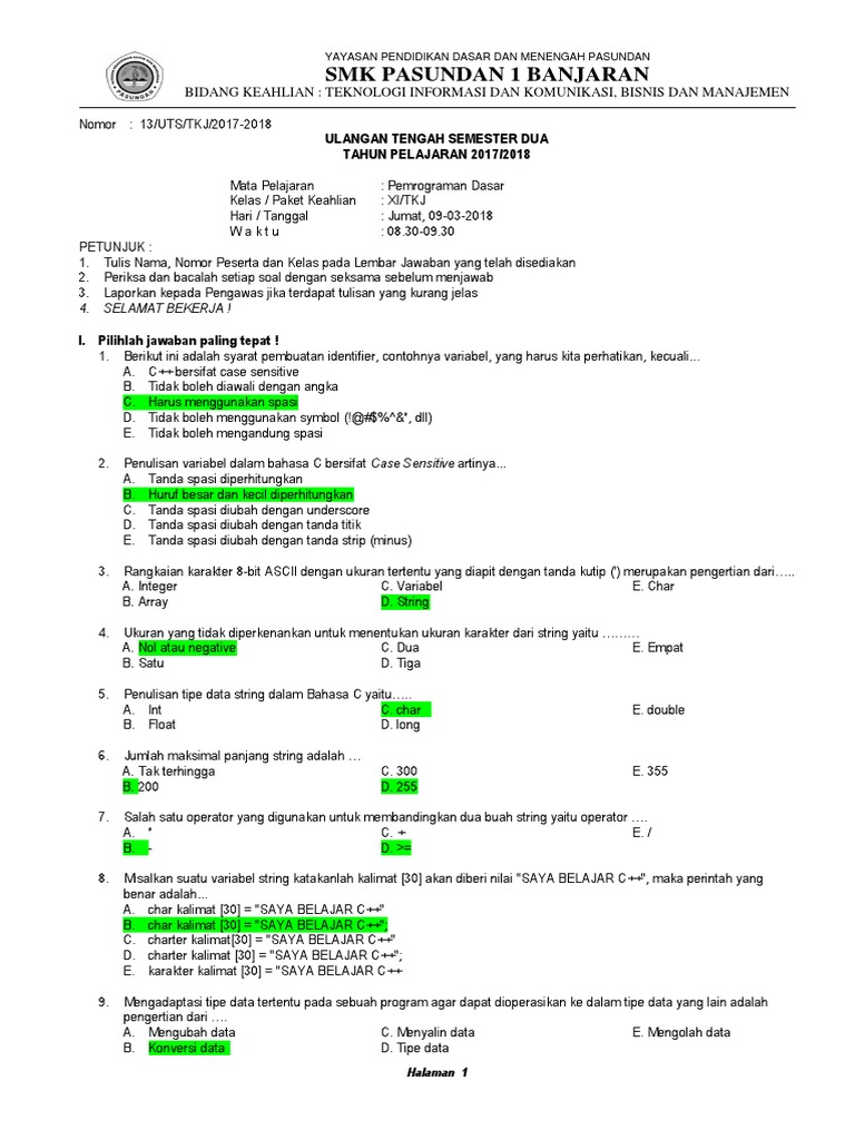 Soal Uts Pemrograman Dasar Pdf
