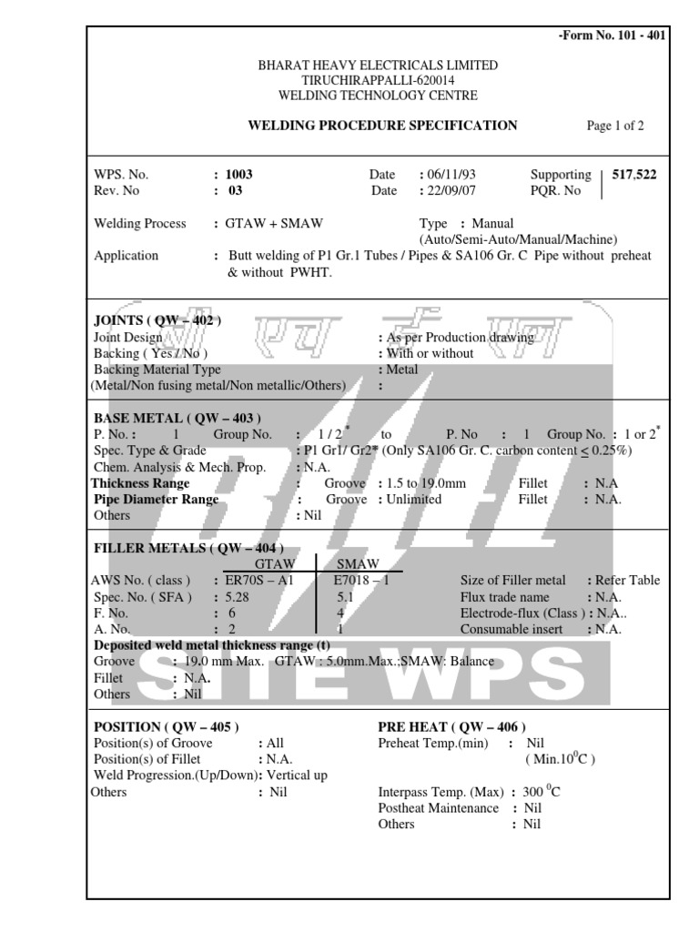 WPS Gtaw+smaw | PDF | Electricity | Mechanical Engineering