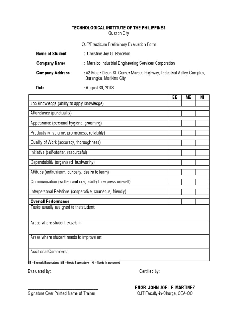Preliminary Evaluation Form | PDF