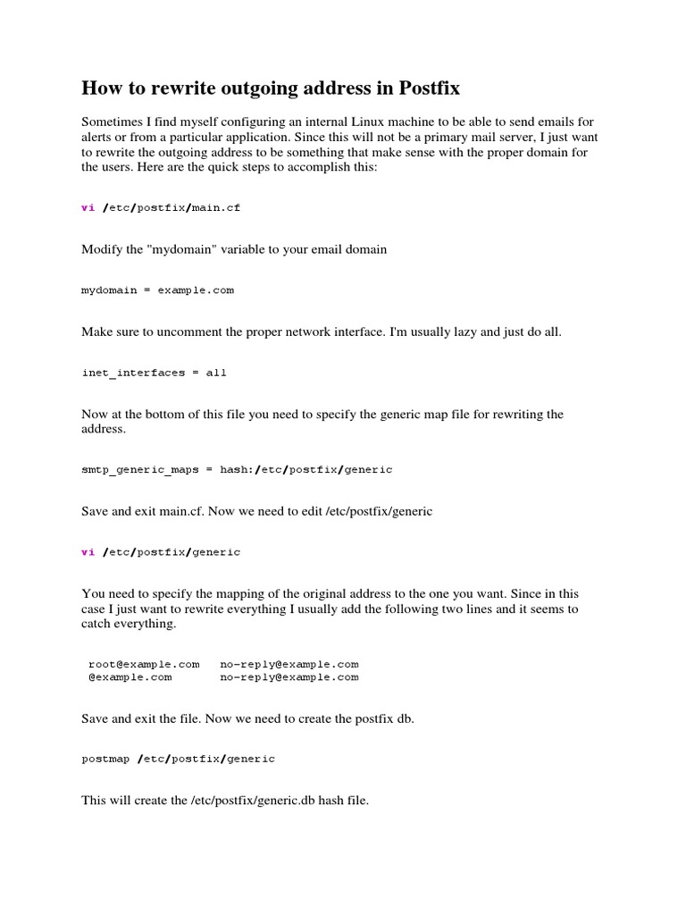 How To Rewrite Outgoing Address in Postfix | PDF | Internet Standards ...