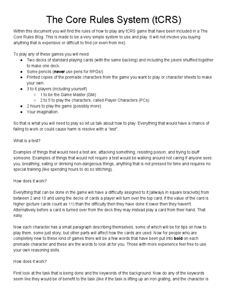 The Core Rules Systemt CRS | PDF | Playing Cards | Gaming