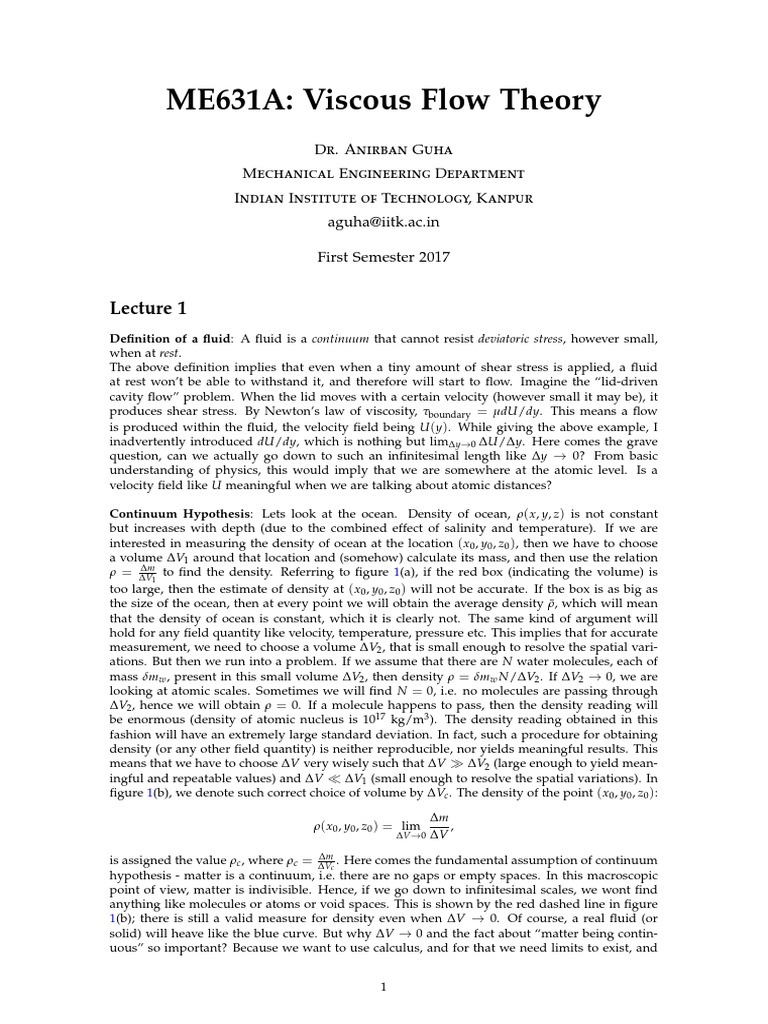 ME631A: Viscous Flow Theory | PDF | Vector Space | Euclidean Vector