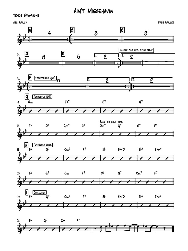 Ain't Misbehavin - Tenor Saxophone | PDF | Saxophone | Woodwind Instruments