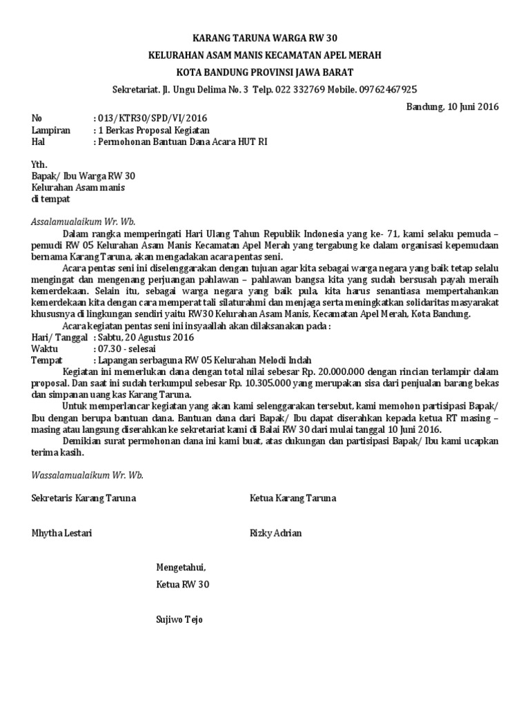 Contoh Surat Permohonan Dana 17an | PDF