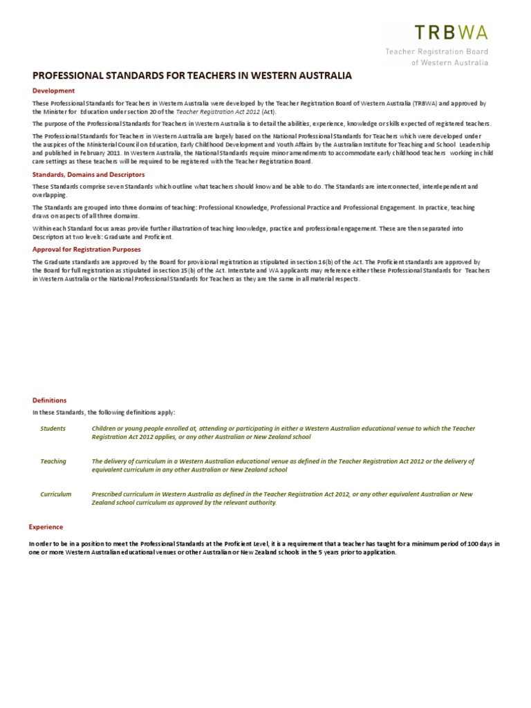 Professional Standards For Teachers in Wa | PDF | Educational ...