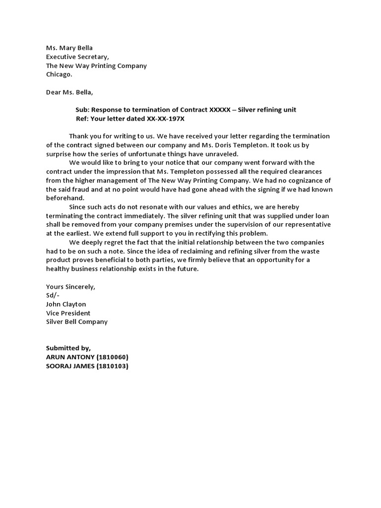 Contract Termination Response Letter | PDF | Law
