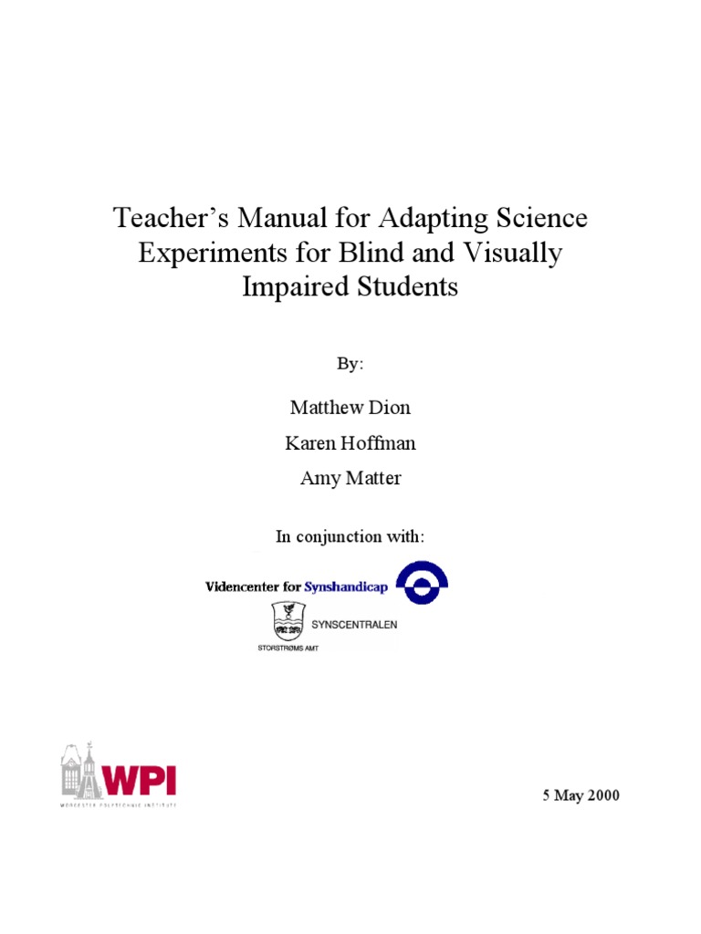 Teacher's Manual For Adapting Science Experiments For Blind and ...