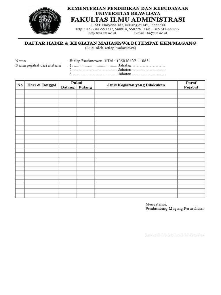 Daftar Hadir Magang | PDF