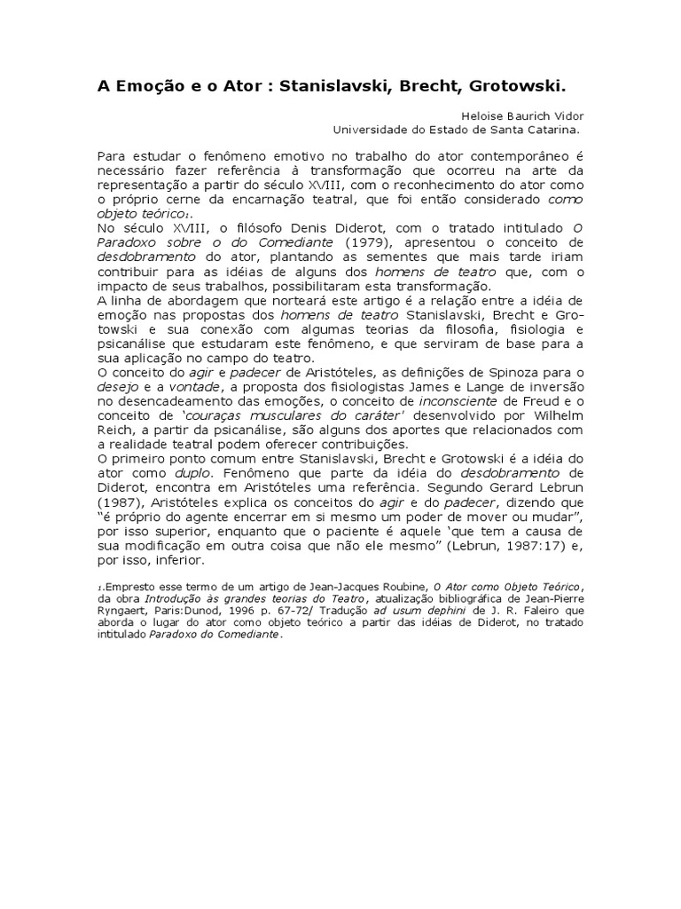 A Emoção e o Ator - Stanislavski, Brecht e Grotowski | PDF | Ator | Emoções