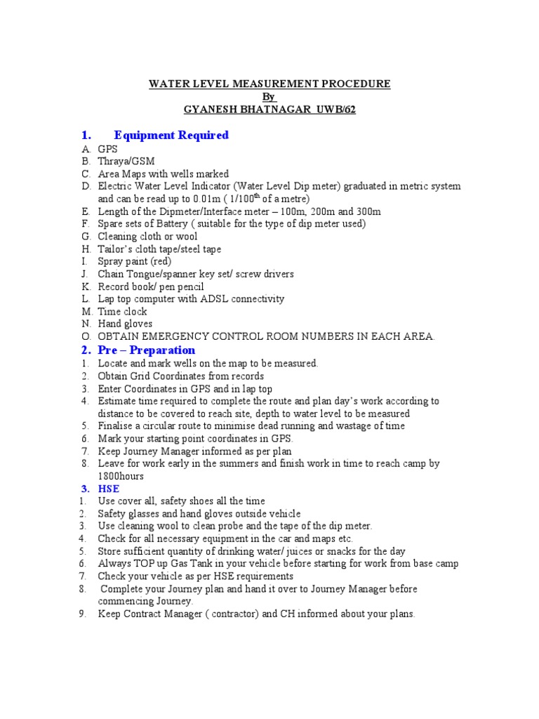 Water Level Measurement Procedures | PDF | Groundwater | Water Quality