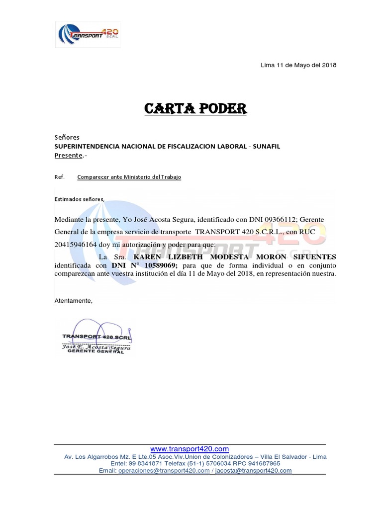 Carta Poder Sunafil | PDF