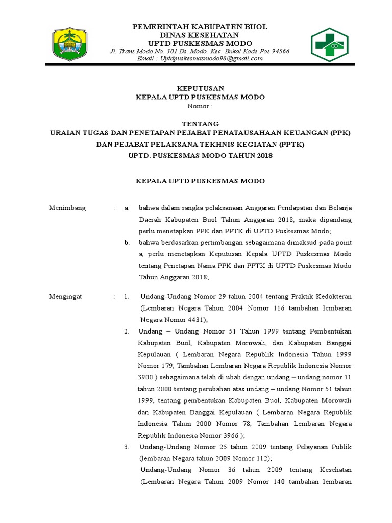 SK PPK Dan PPTK 2018 | PDF